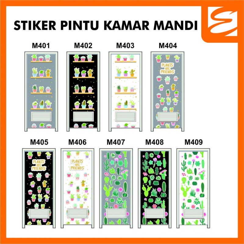 Stiker pintu kamar mandi A (62cm x 190cm) – Cactus I – Elni Printing